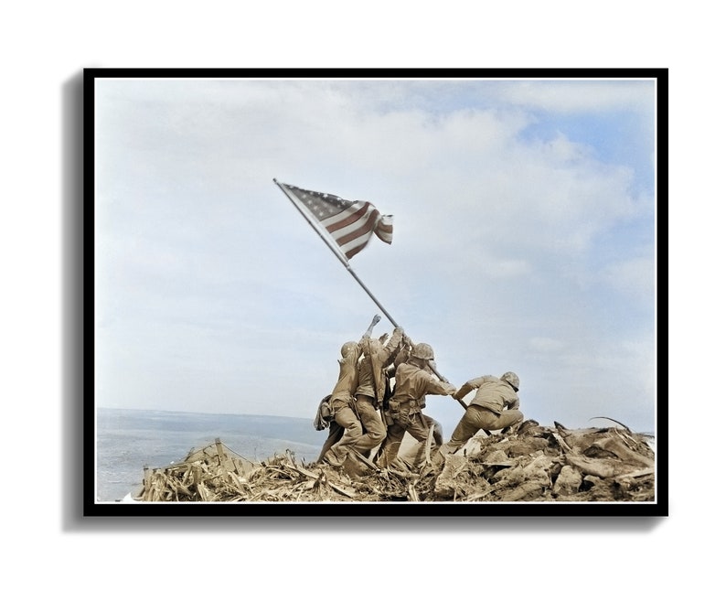 Raising the Flag on Iwo Jima Print Historic Iconic Image - Etsy