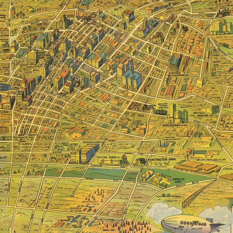 1930's LOS ANGELES Pictorial Map Art Where to Go in LA - Etsy