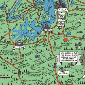 Hysterical Map of OLYMPIC PENINSULA and Puget Sound by Jolly Lindgren ...