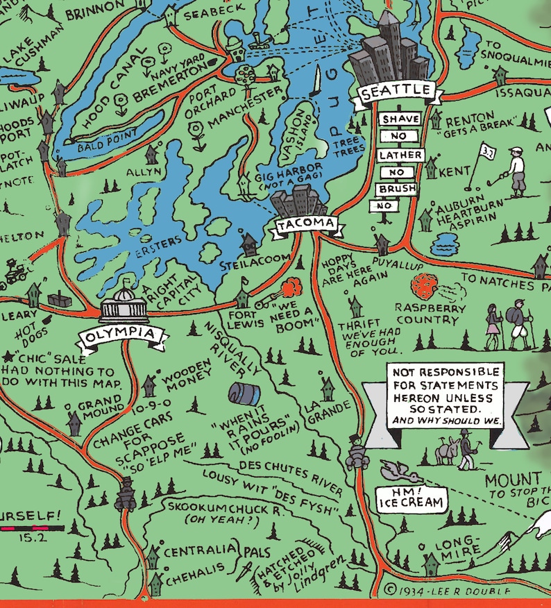 Hysterical Map of OLYMPIC PENINSULA and Puget Sound by Jolly Lindgren ...