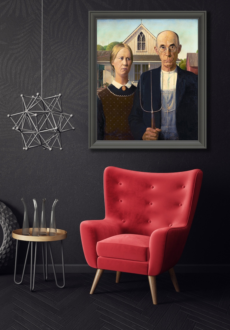 American Gothic Grant Wood 1930 Vintage Painting Print | Etsy