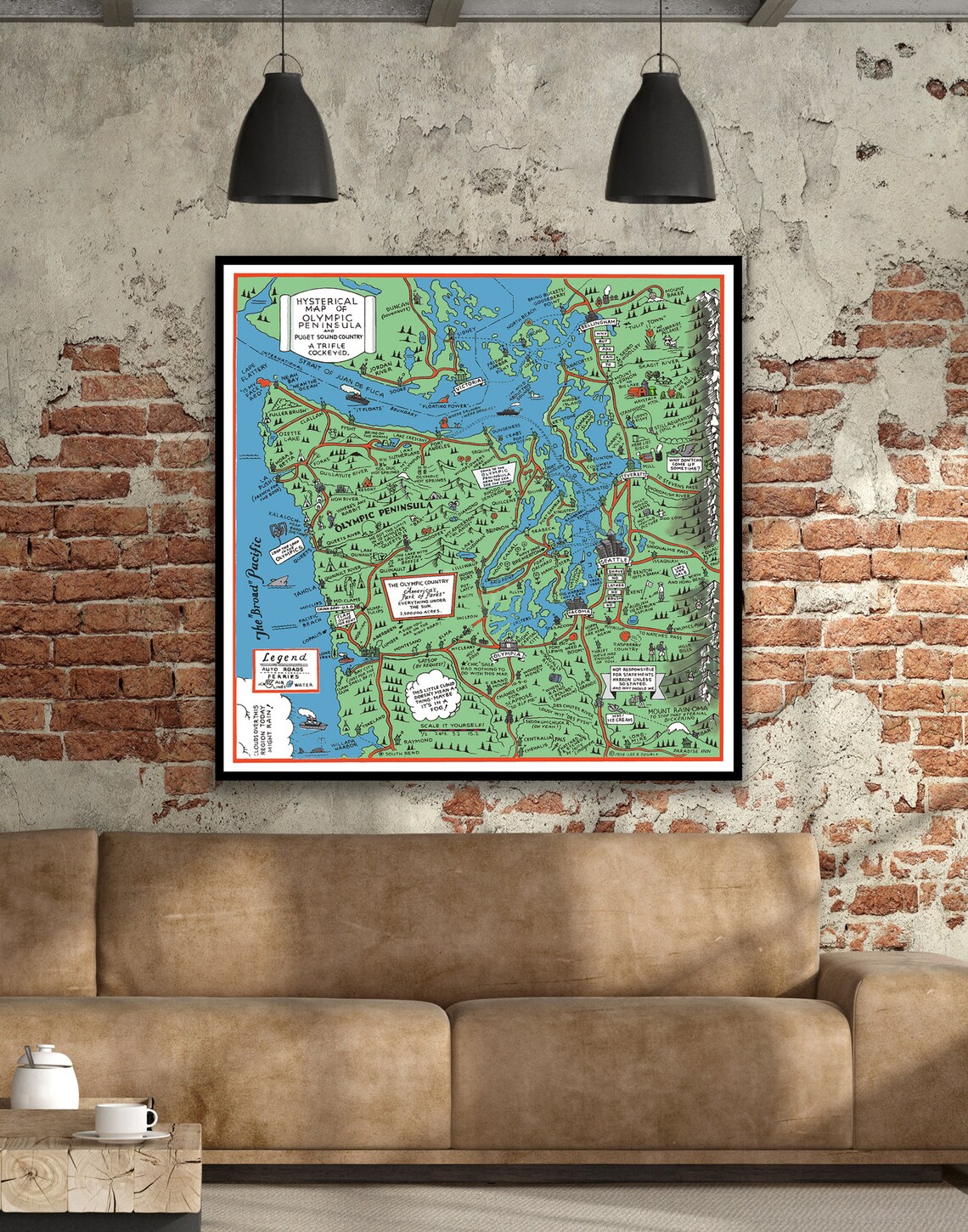 Hysterical Map of OLYMPIC PENINSULA and Puget Sound by Jolly Lindgren ...