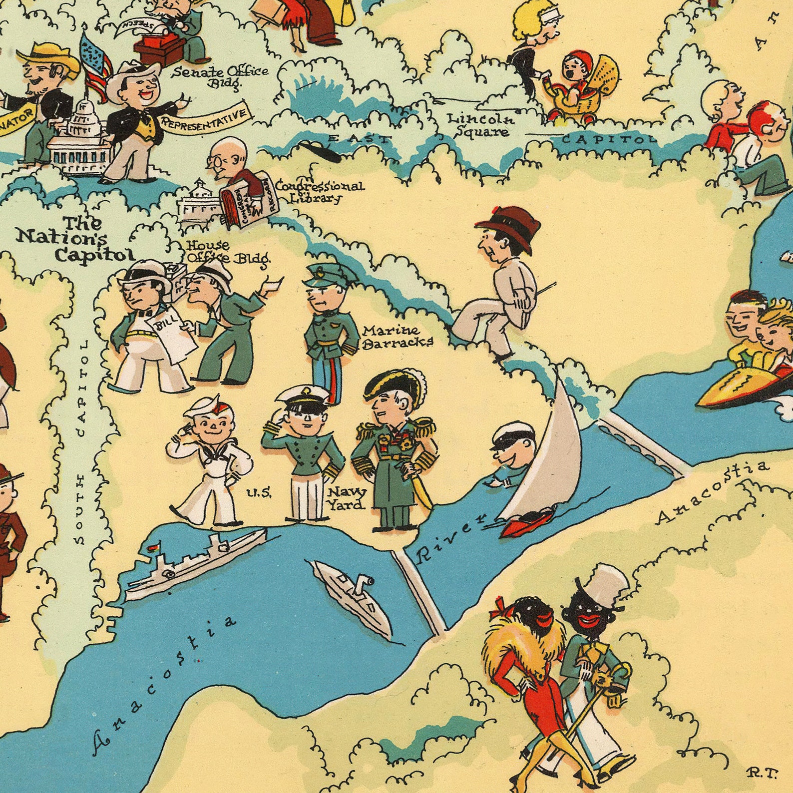 1930's Vintage Washington DC Map Cartoon Map Print Gallery - Etsy