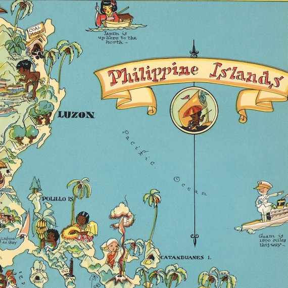 1930's Vintage PHILIPPINE ISLAND Map Cartoon Map Print - Etsy