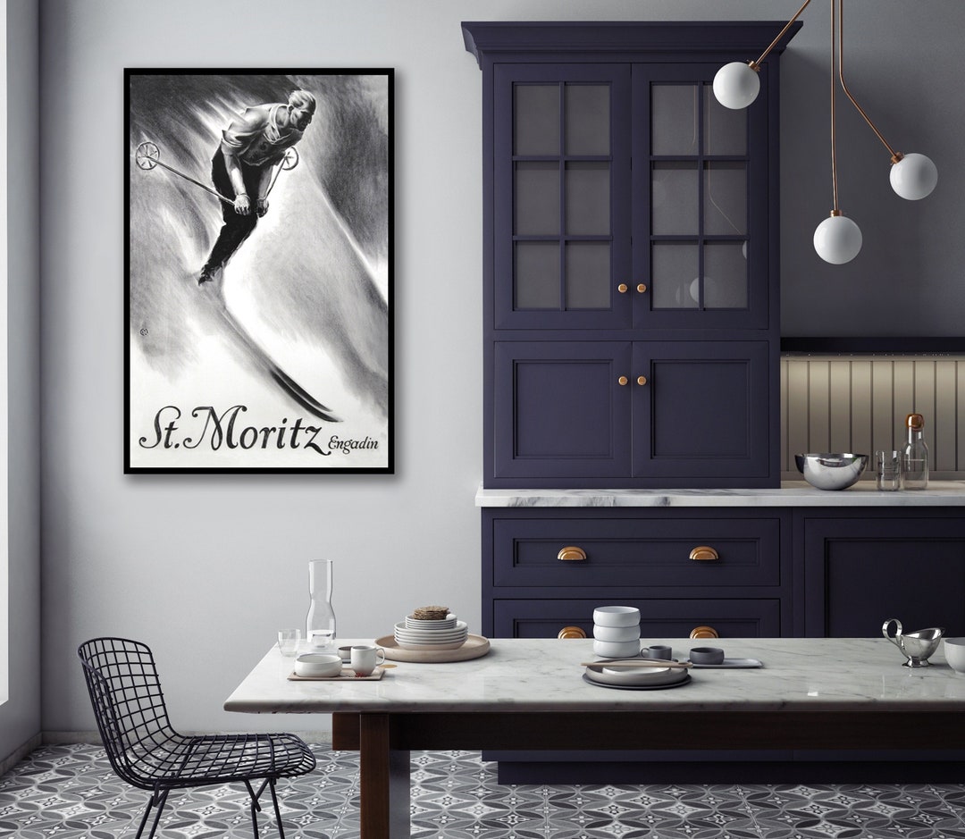 St. Moritz Engadin Ski Sign Lodge Sign Rustic Antique Canvas Paper ...