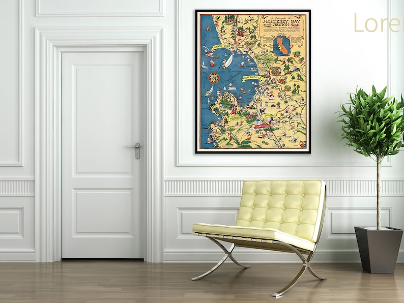MONTEREY BAY Region Cartograph Poster, Vintage California Map ...