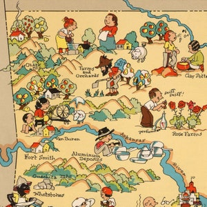 1930's Vintage Arkansas State Map Cartoon Map Print Gallery Wall Art ...