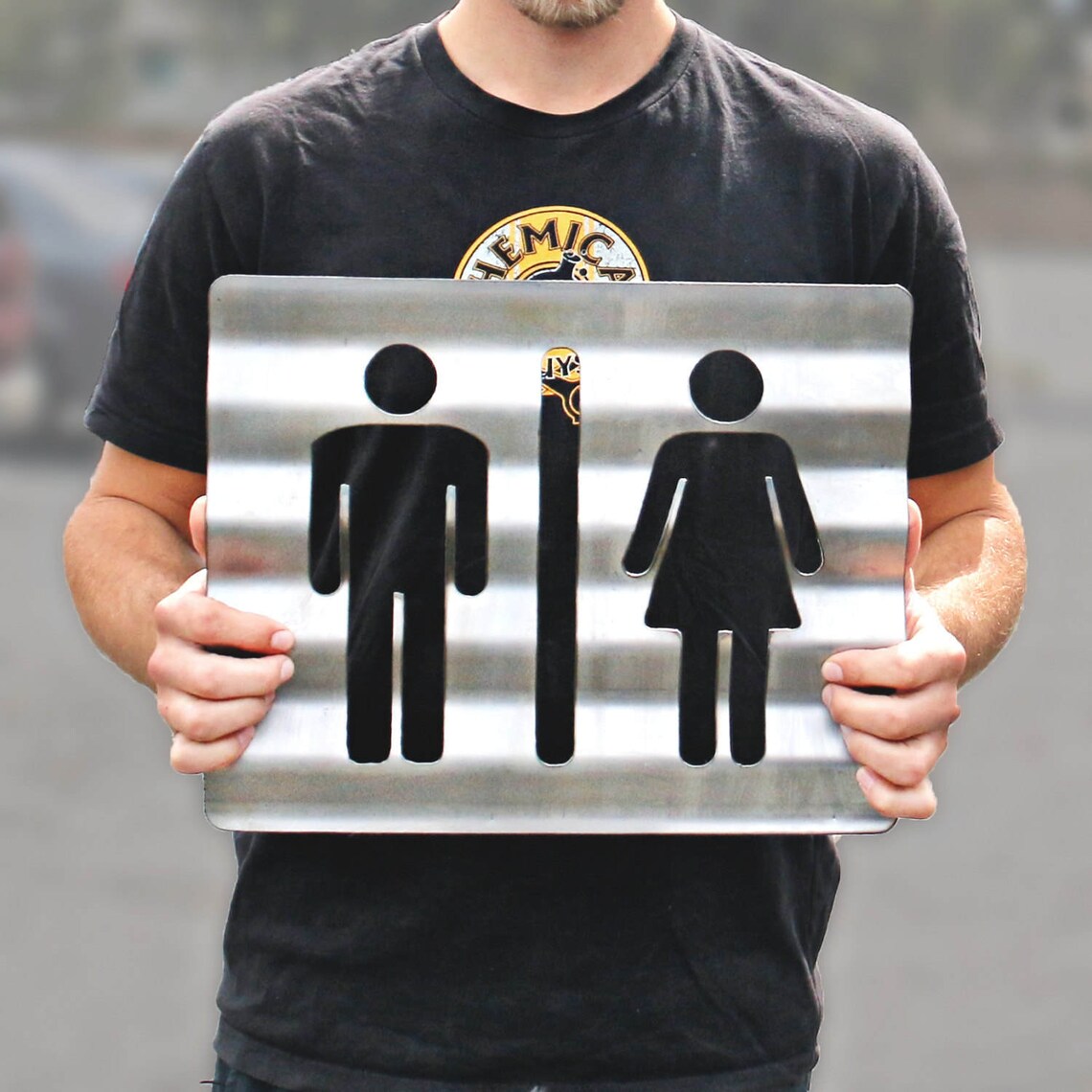 Unisex Bathroom Sign Corrugated Plasma Cut Steel Restroom Sign - Etsy