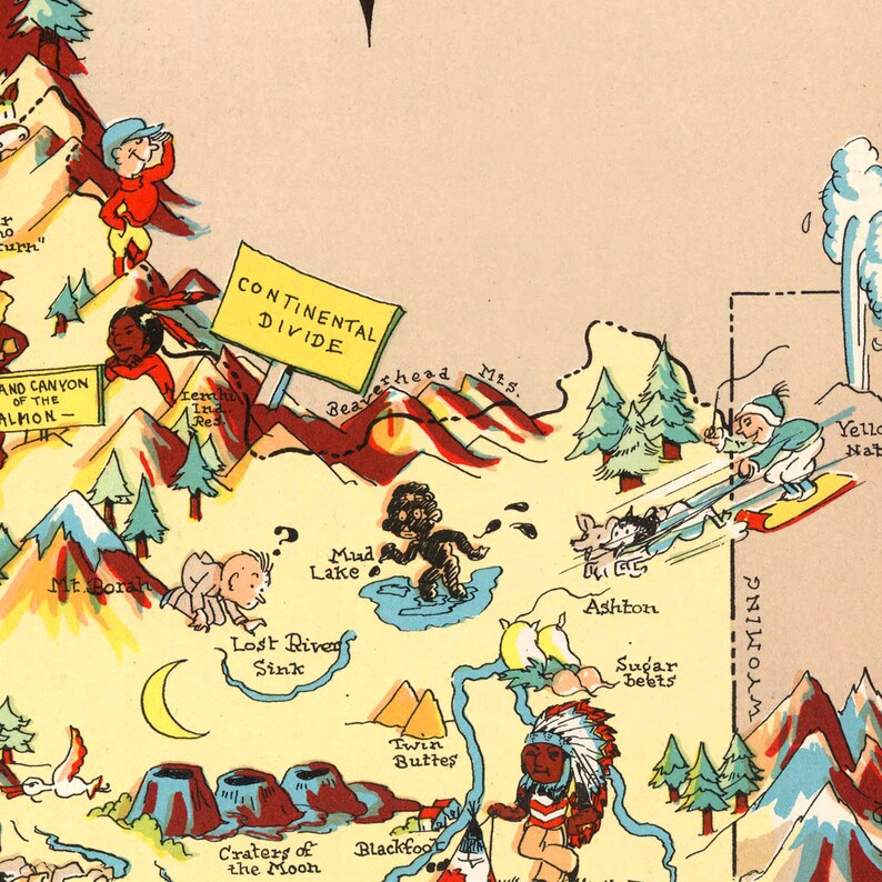 1930's Vintage IDAHO State Map Cartoon Map Print Gallery | Etsy