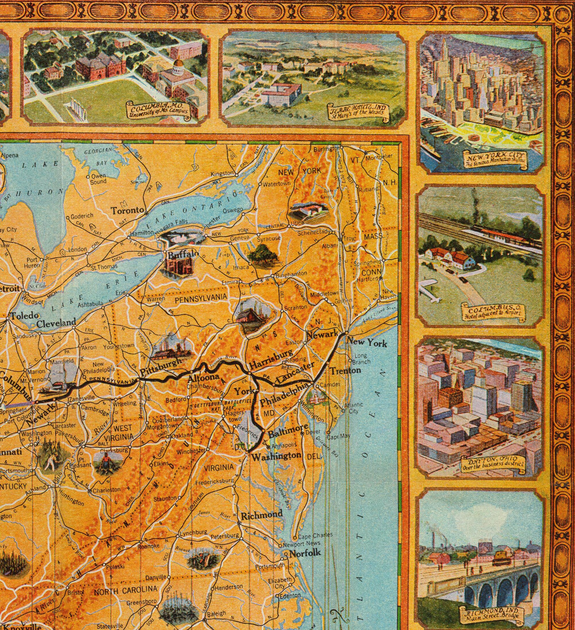 Illustrated Map of the Route of Transcontinental Air - Etsy