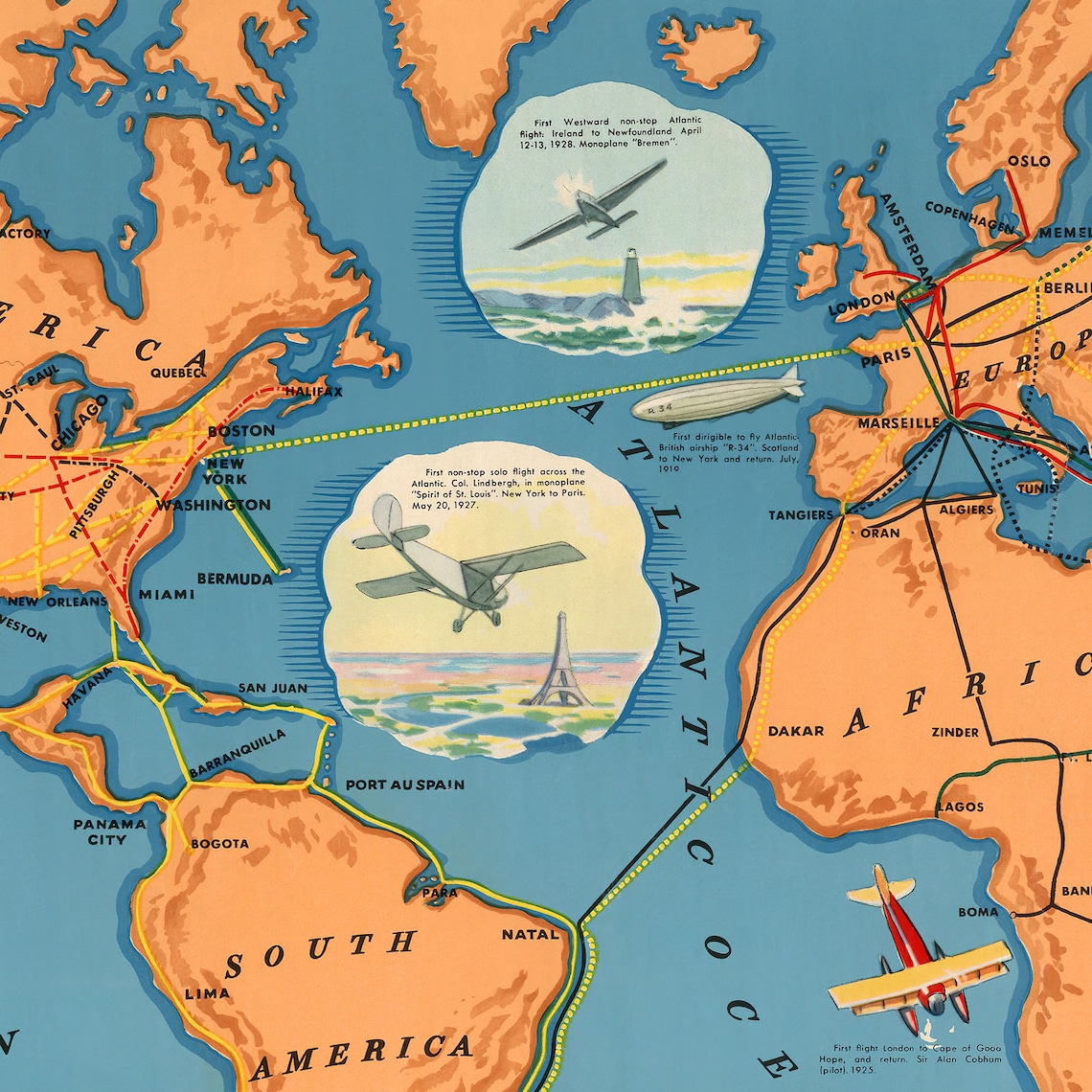 Famous Flights and Air Routes of the World Poster Aviation - Etsy