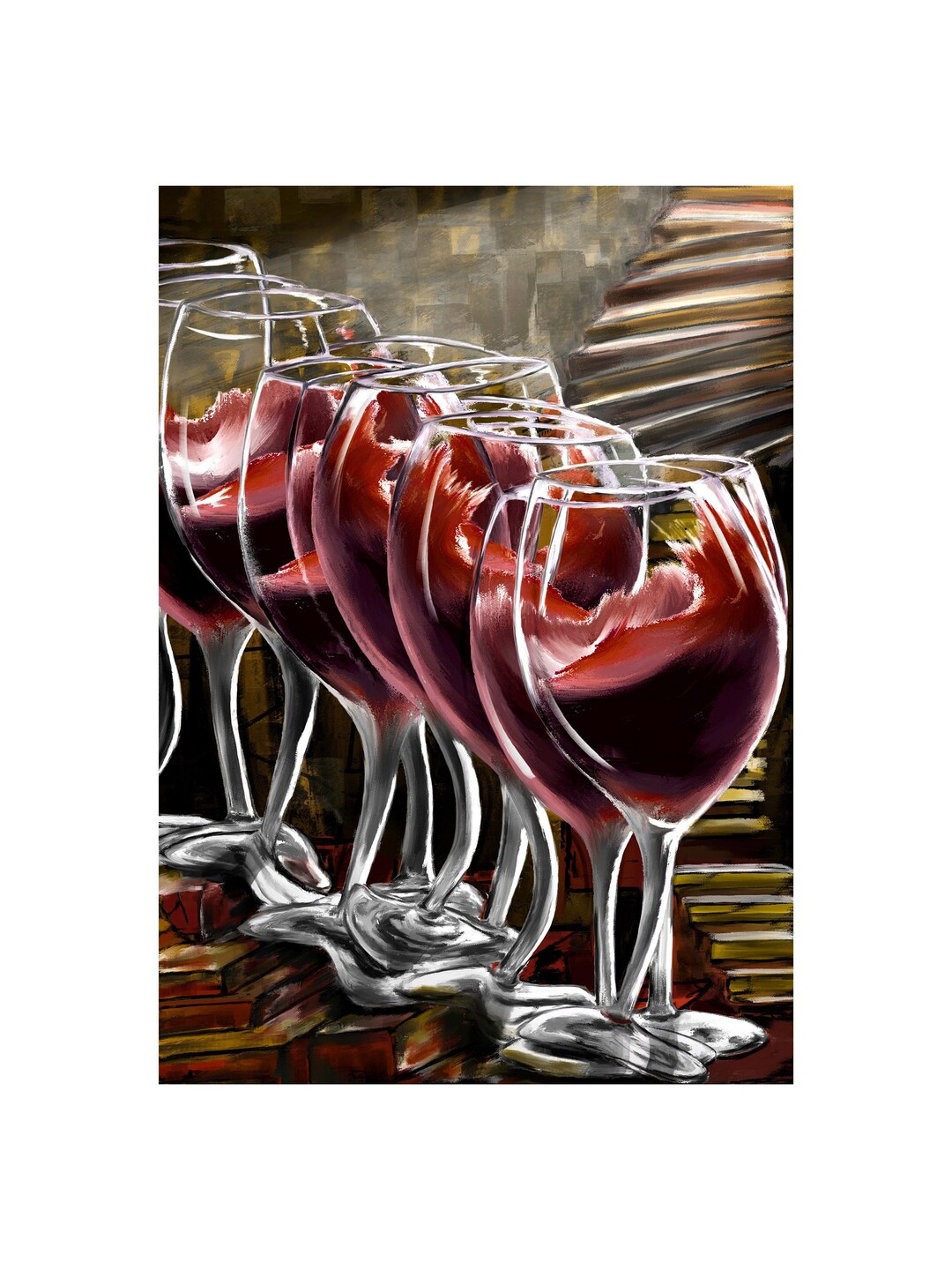 Dancing Wine Abstract Duchamp-style Art Print Canvas Paper Print Mid ...