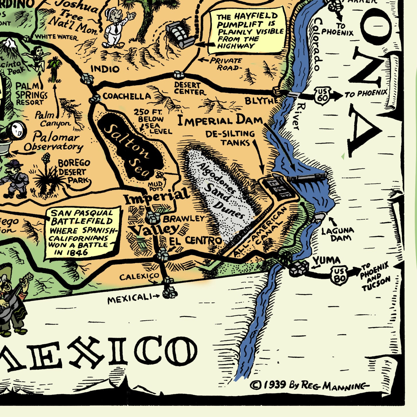 Reg Manning 1930's Vintage California State Map Cartoon Map Print ...