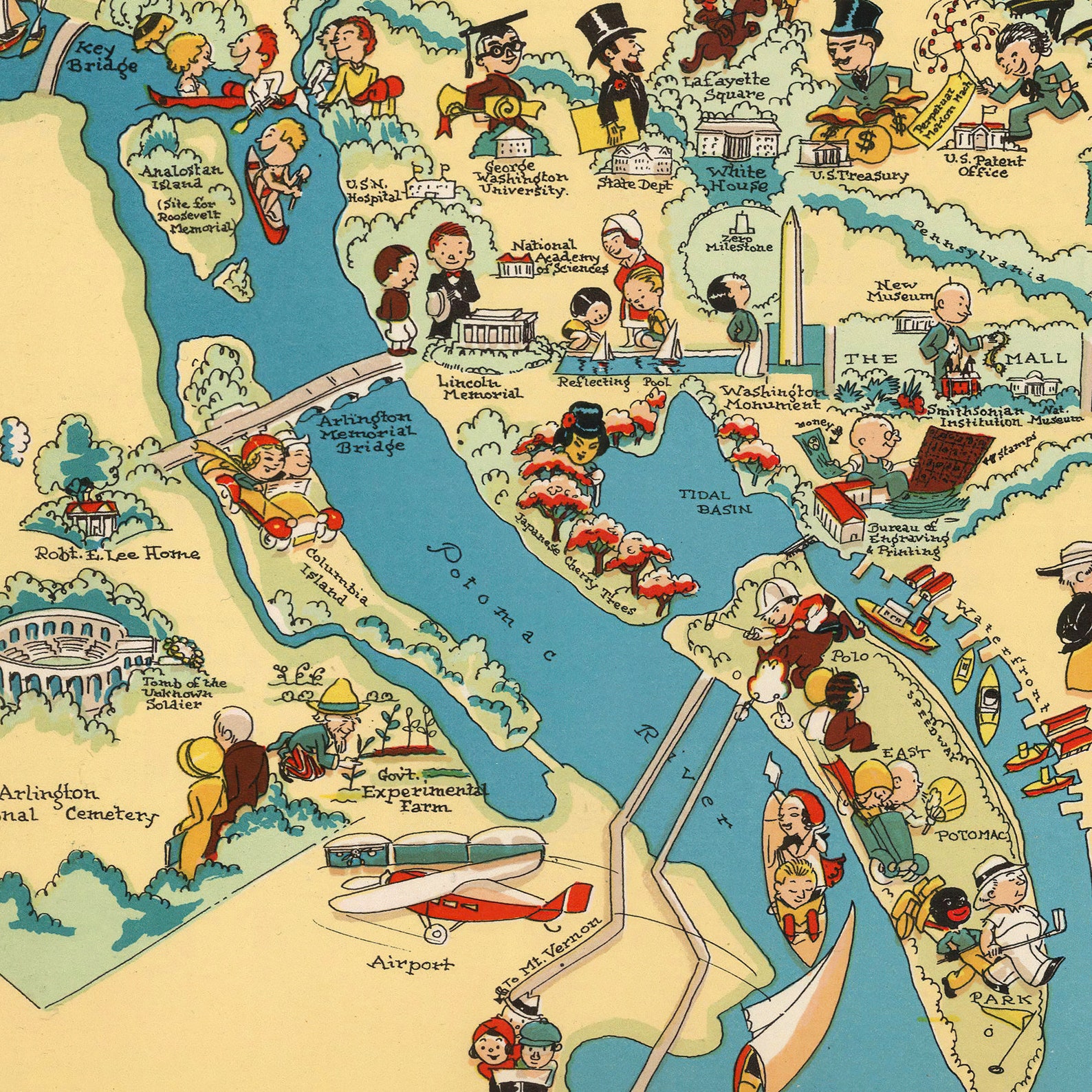 1930's Vintage Washington DC Map Cartoon Map Print Gallery - Etsy