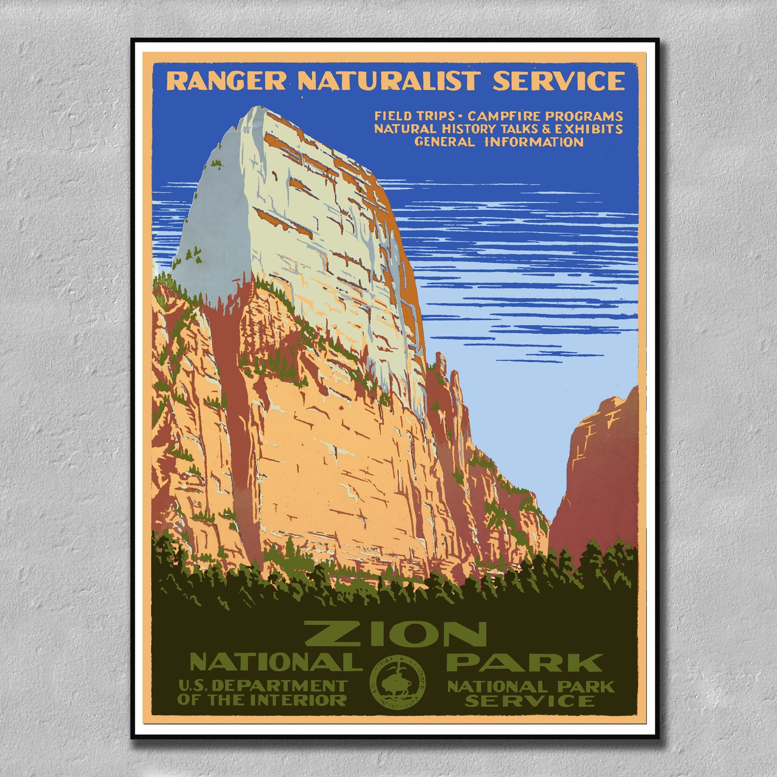 ZION National Park Utah Vintage Poster Print, National Park Service ...