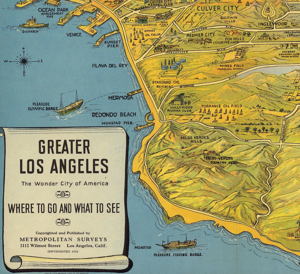 1930's LOS ANGELES Pictorial Map Art Where to Go in LA - Etsy