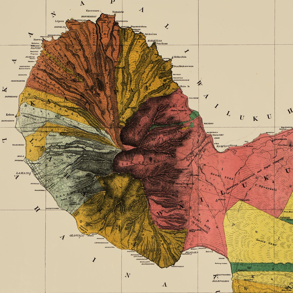 Maui Map Vintage Maui Map 1885 Restored Hawaii Map Maui - Etsy