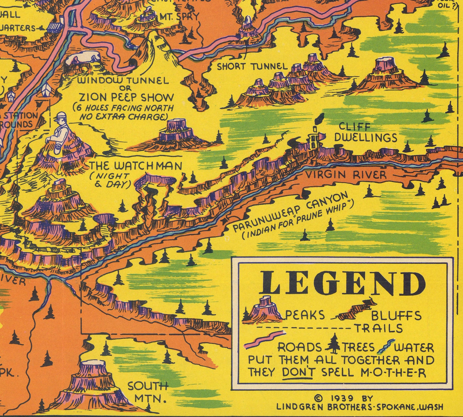 ZION National Park A Hysterical Map of Zion 1939 Vintage | Etsy