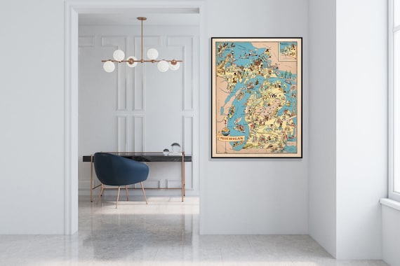 1930's Vintage MICHIGAN State Map Cartoon Map Print | Etsy