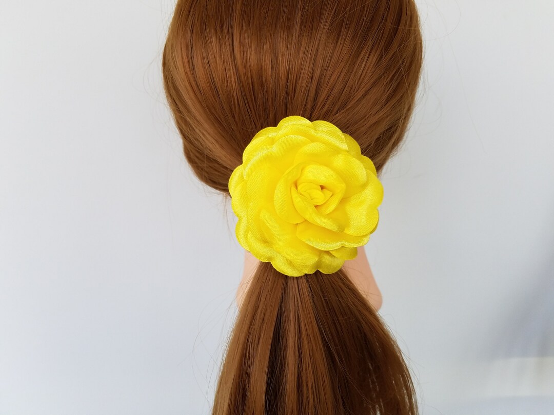 Satin Rose Flower Ponytail Holder, Hair Tie, Hair Elastic, Hair ...