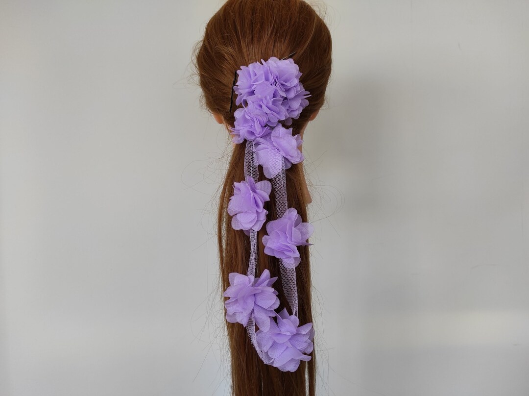 Lıght Purple Chiffon Flower Ponytail Holder, Hair Tie, Hair Elastic ...