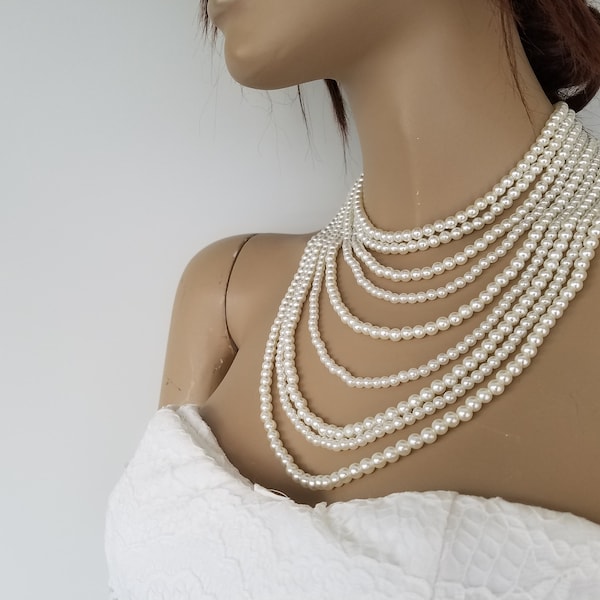 Multi Strand Pearl Necklace - Etsy