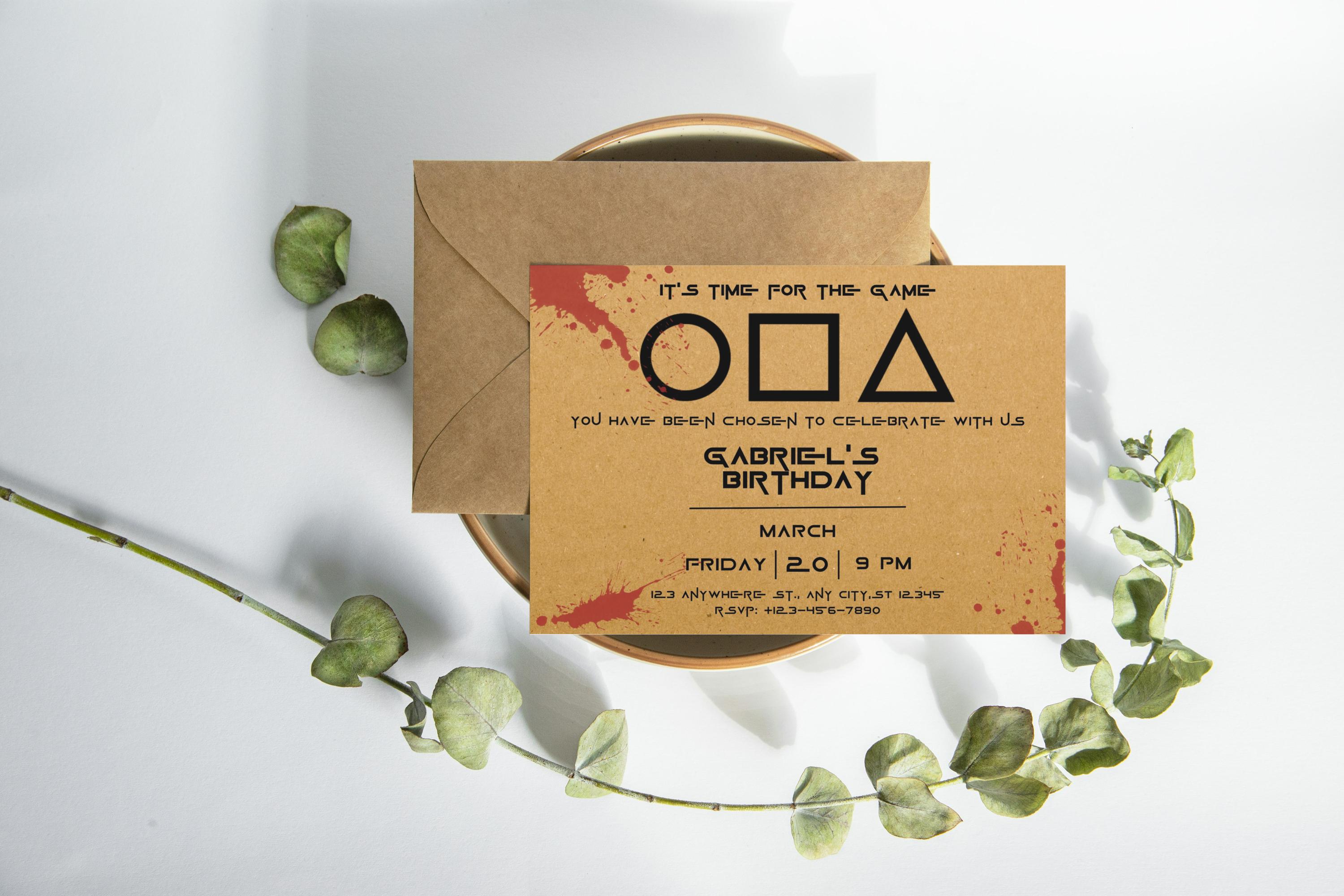 Squid Game Birthday Invitation Canva Template 7x5” and Mobile Digital ...