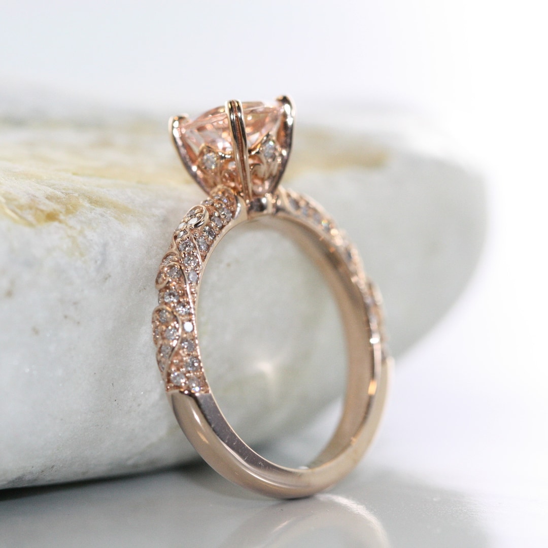 Swirl Morganite and Diamond Vintage Look Ring Anniversary Ring - Etsy