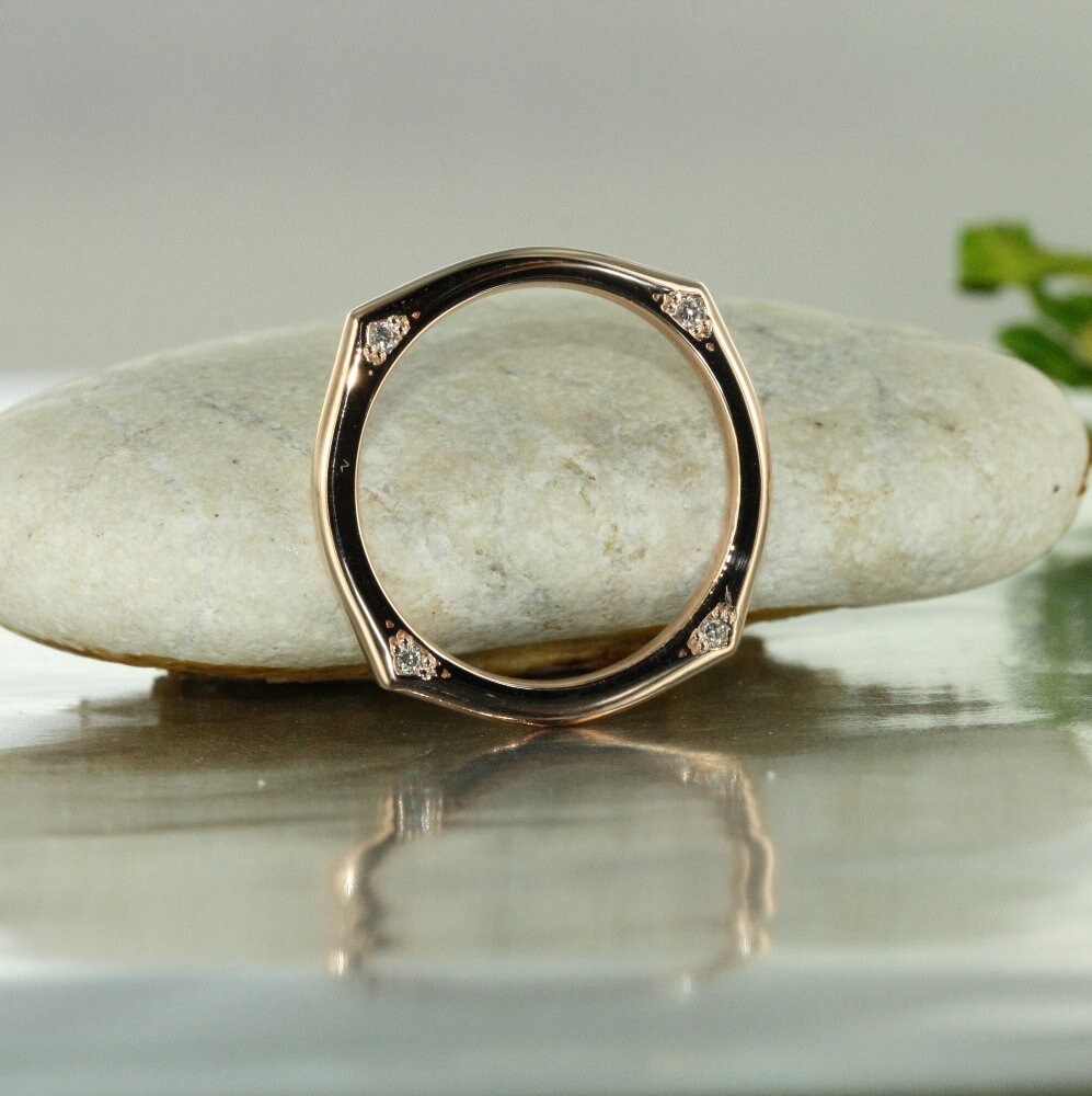 Full Euro Style Shank in 14k Rose Gold Wedding Band With VS | Etsy