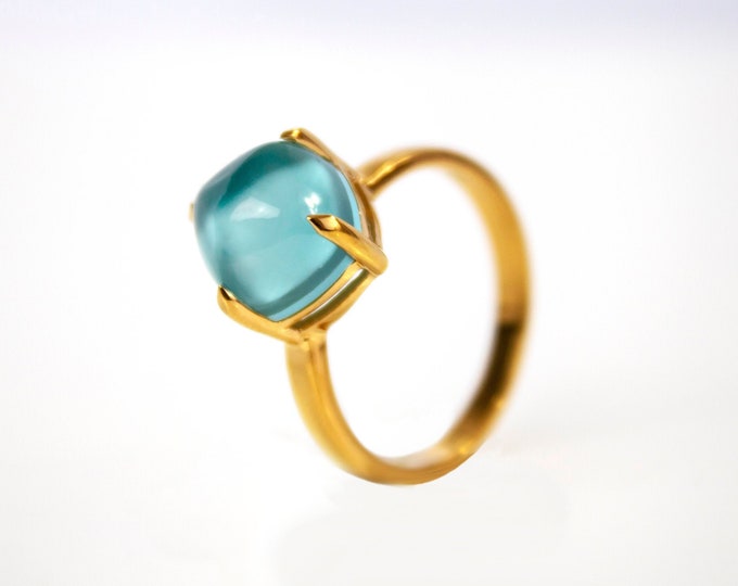 Turquoise Aquamarine Ring - Sugarloaf Gemstone Ring - December ...