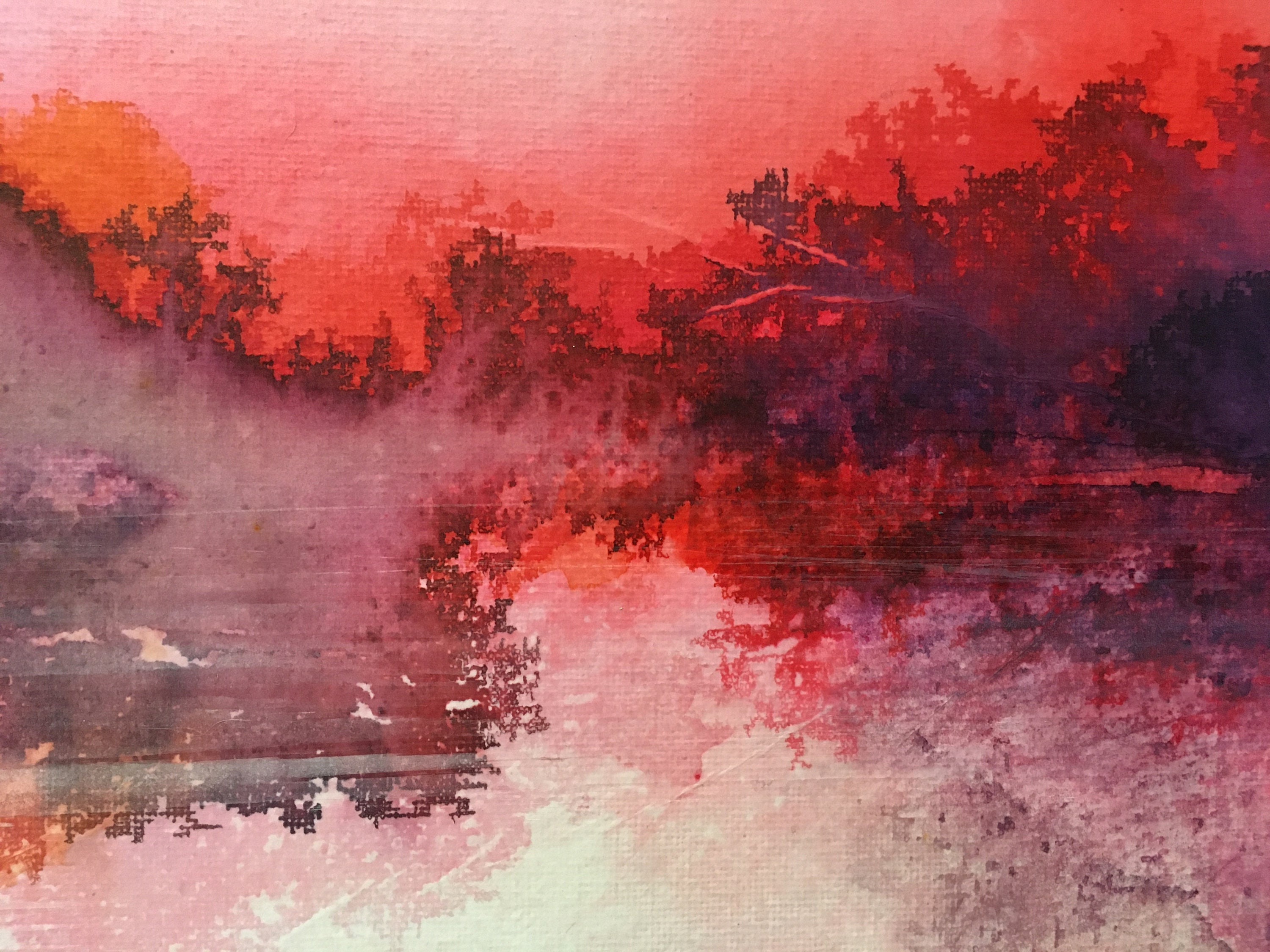 Original Painting in Red Waterscape on Canvas Board. Abstract - Etsy