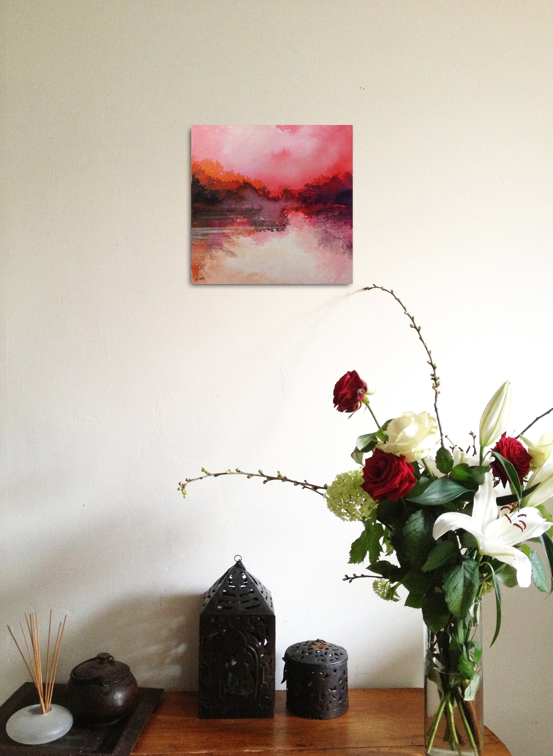 Original Painting in Red Waterscape on Canvas Board. Abstract - Etsy