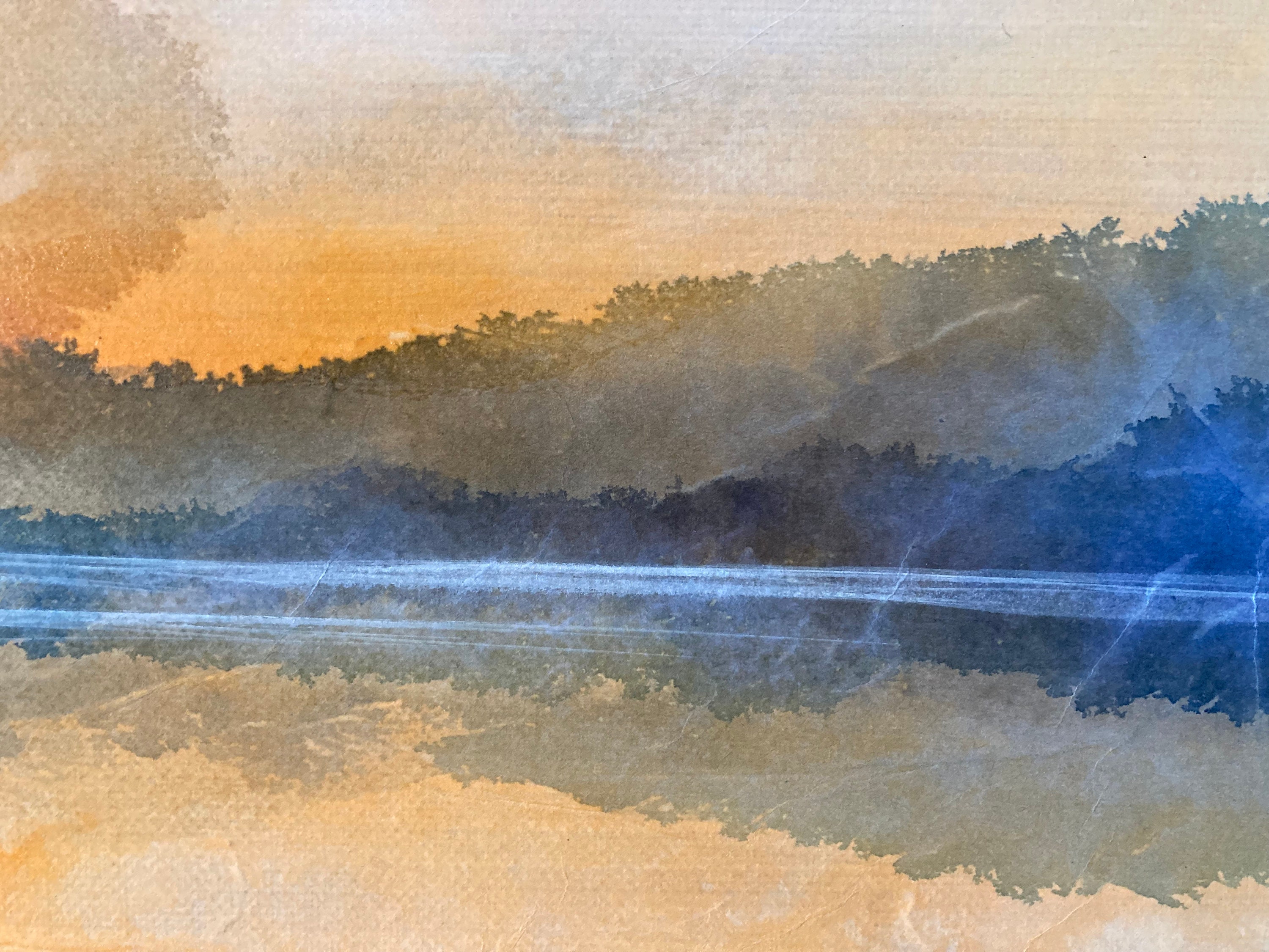 Original Painting Abstract Waterscape in Sunset Watercolor - Etsy