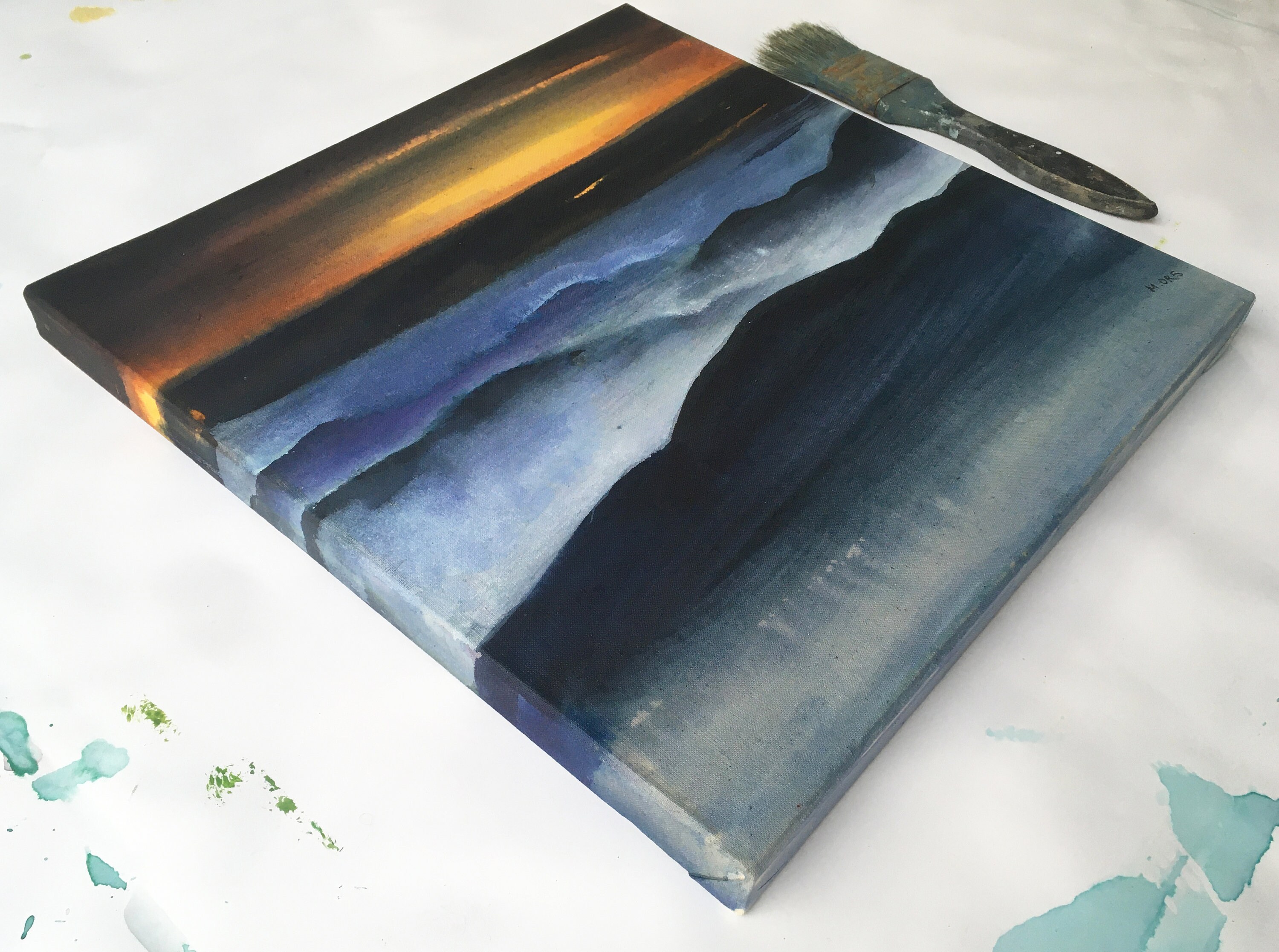 Original Landscape Sunset Winter on Mountains Ink on Canvas. - Etsy