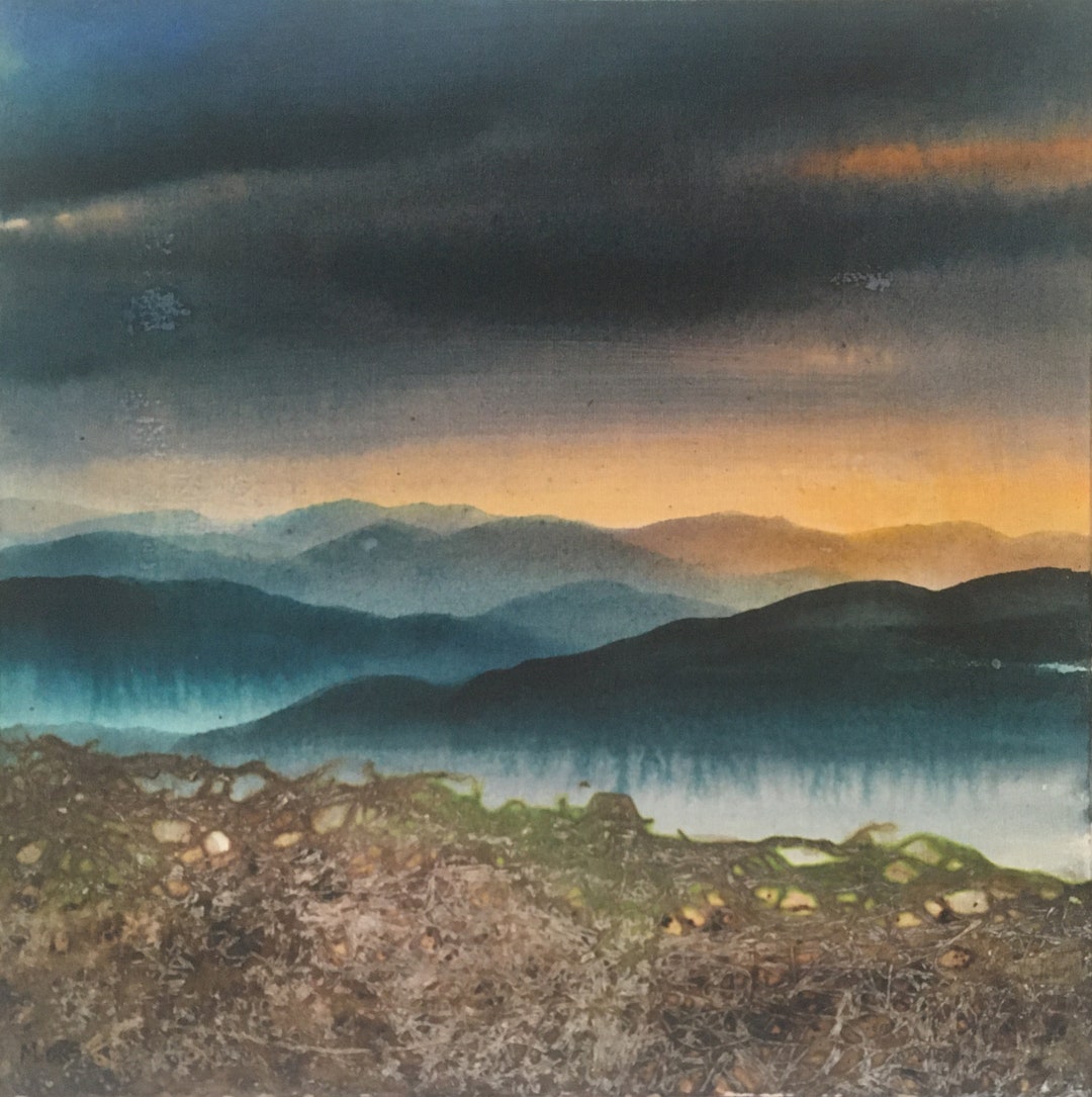 Original Painting, Abstract Mountainscape, Ink and Acrylic on Canvas ...