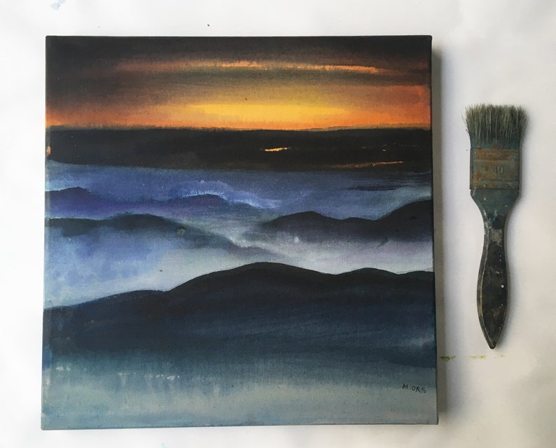 Original Landscape Sunset Winter on Mountains Ink on Canvas. - Etsy