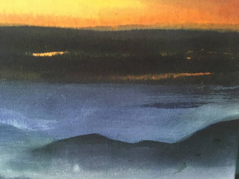 Original Landscape Sunset Winter on Mountains Ink on Canvas. - Etsy