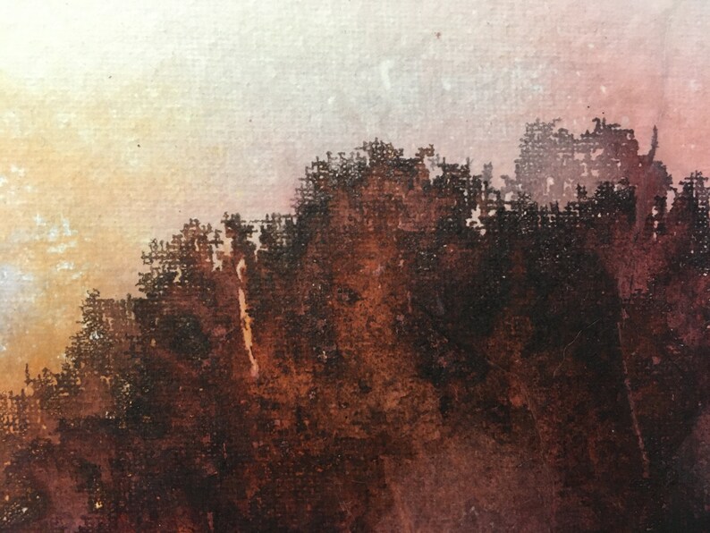 Original Waterscape Painting, Autumn Landscape Ink and Collage on ...