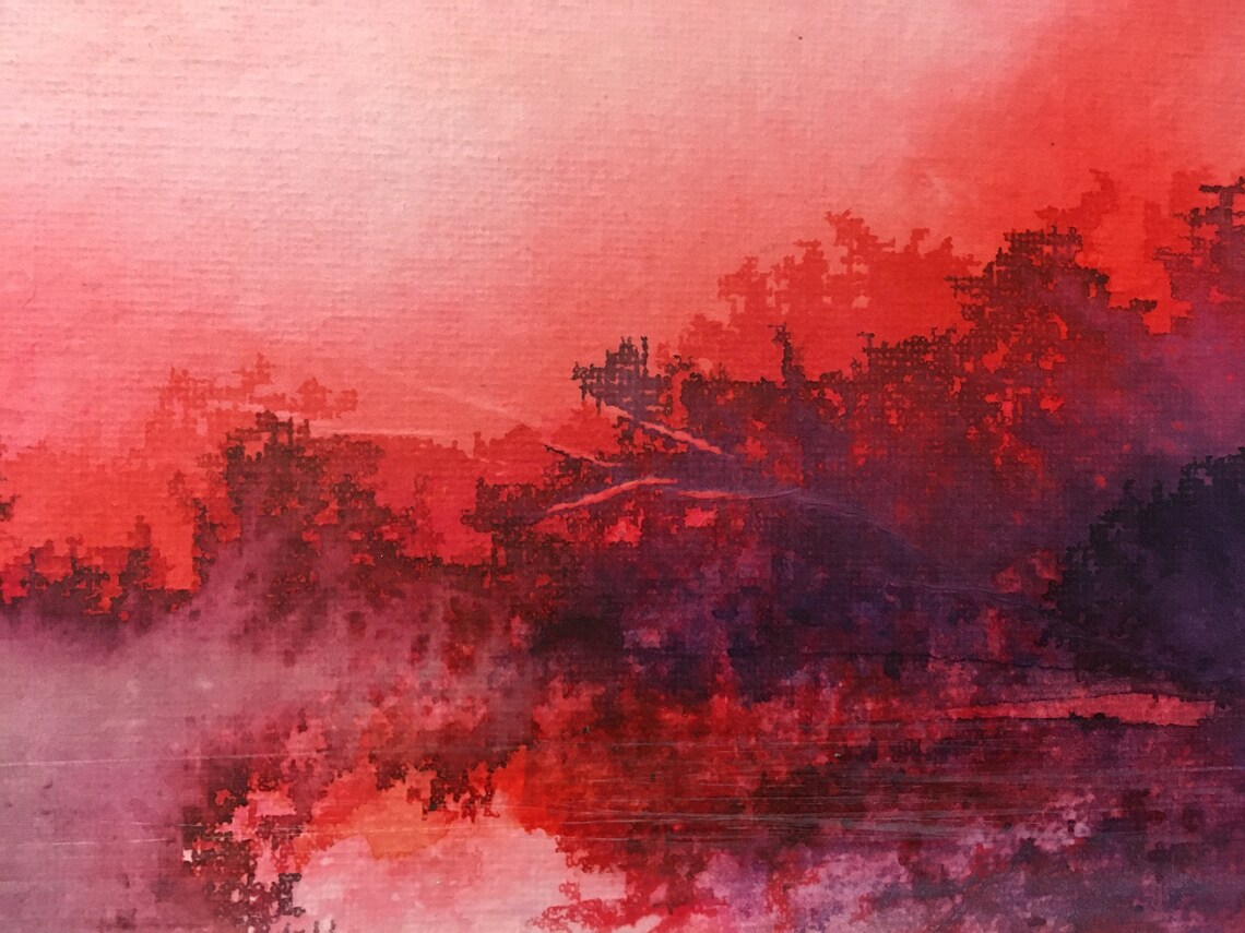 Original Painting in Red Waterscape on Canvas Board. Abstract - Etsy