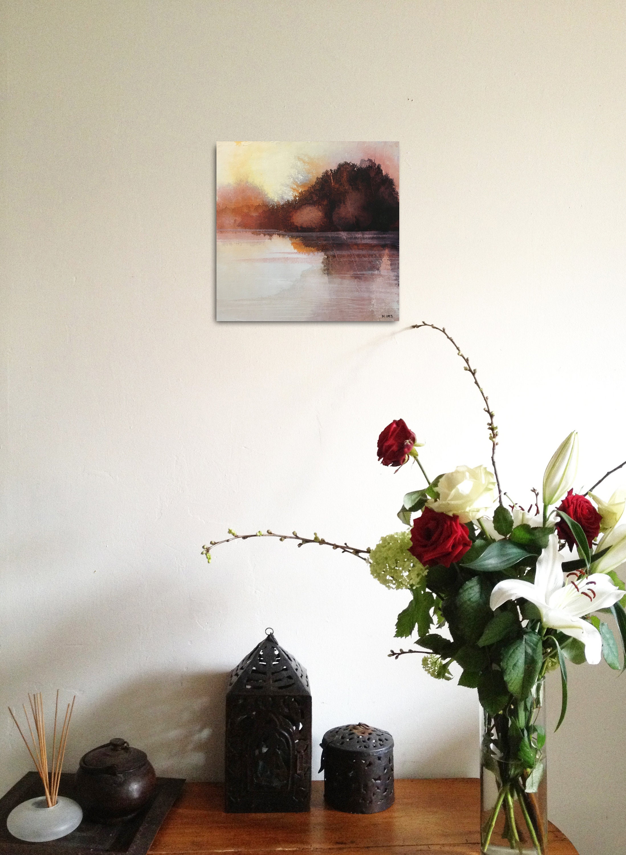 Original Waterscape Painting, Autumn Landscape Ink and Collage on ...