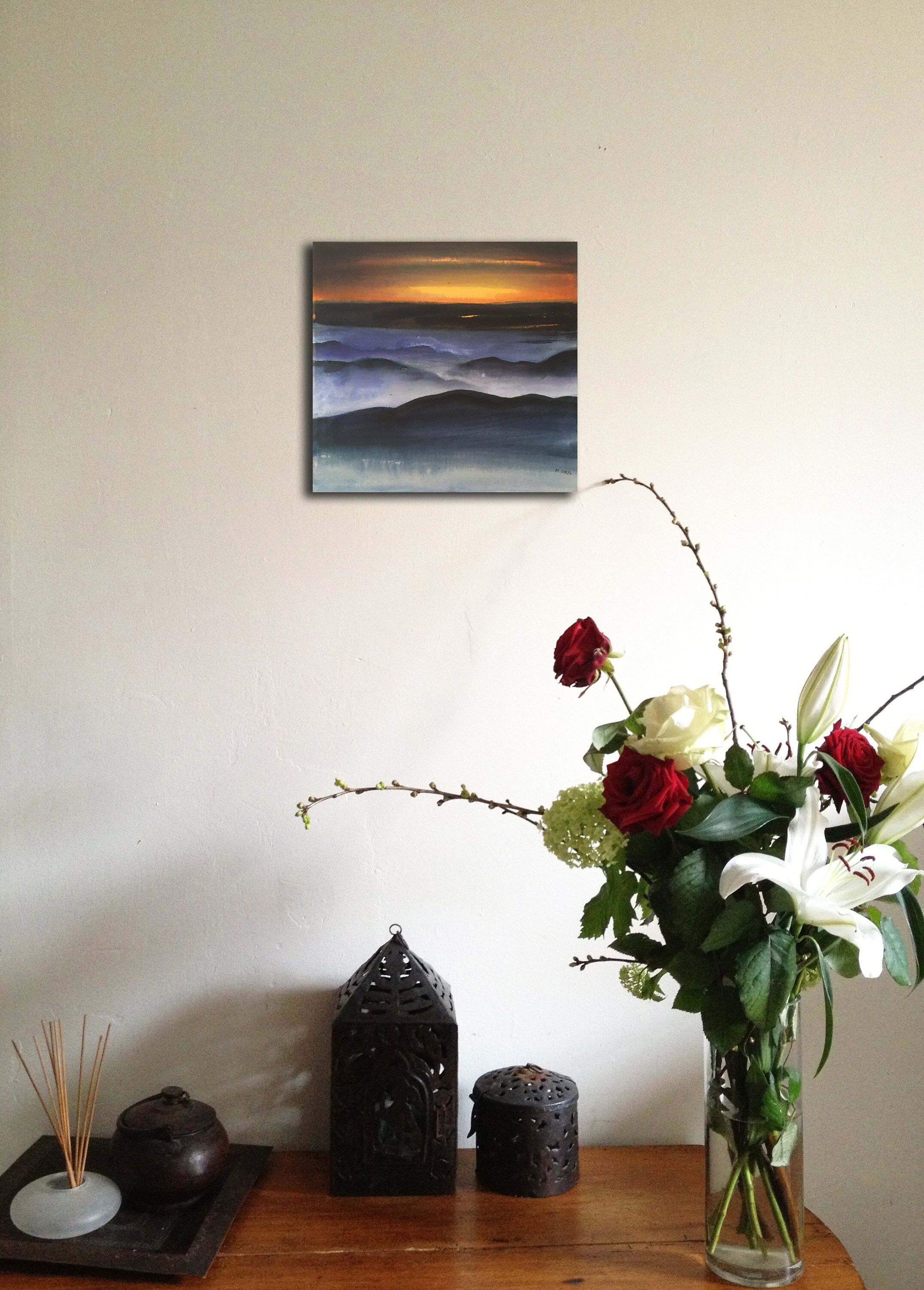 Original Landscape Sunset Winter on Mountains Ink on Canvas. - Etsy