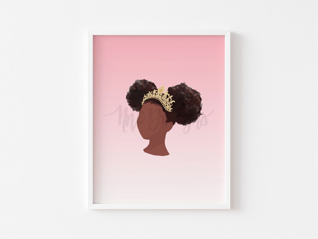 Blush Pink Princess Puffs Art | Young Queen Art Print | Afro Puffs Art ...