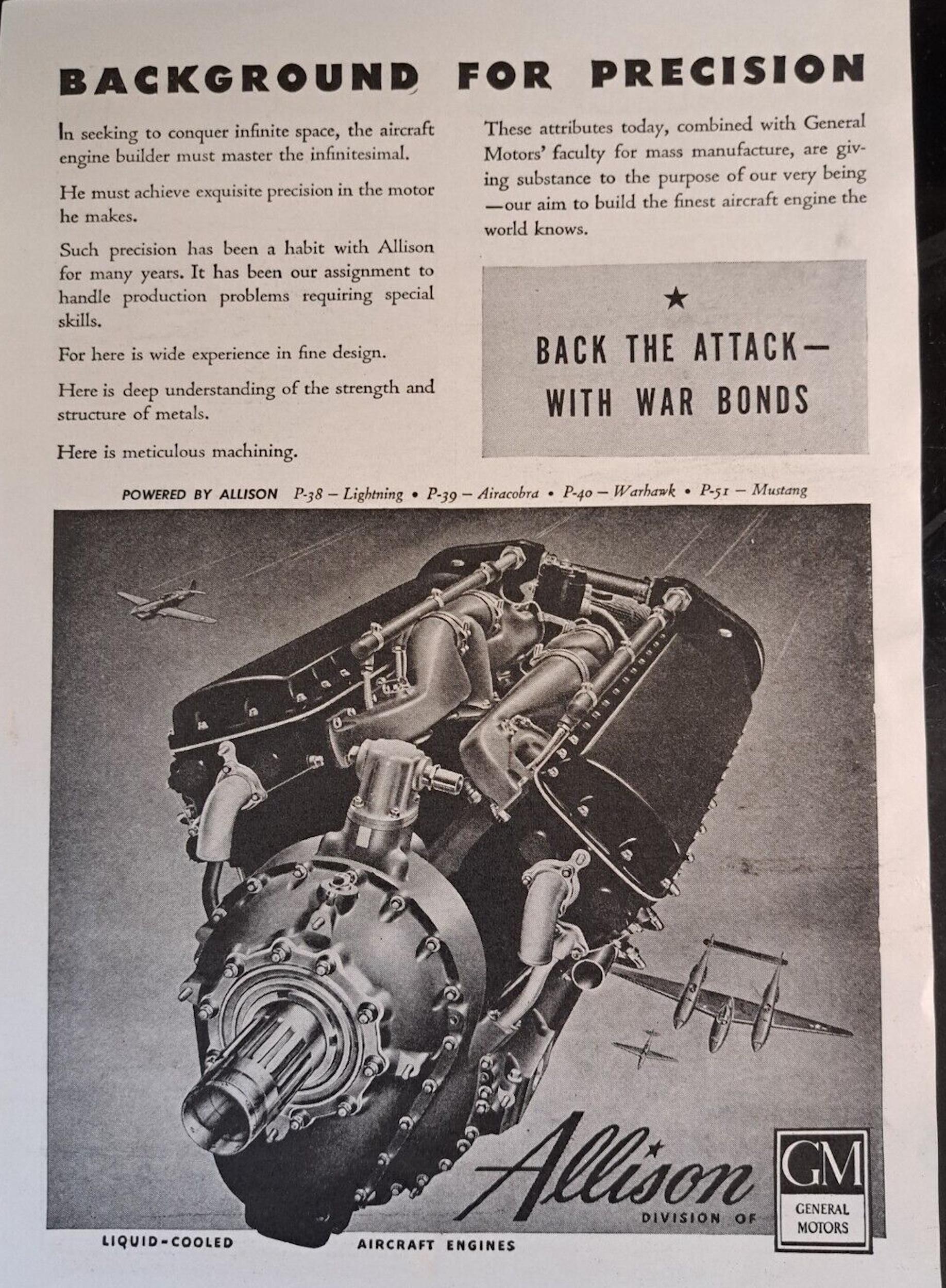 Background for Percision - 1944 Allison Aircraft Engine Print Ad 1B74 ...