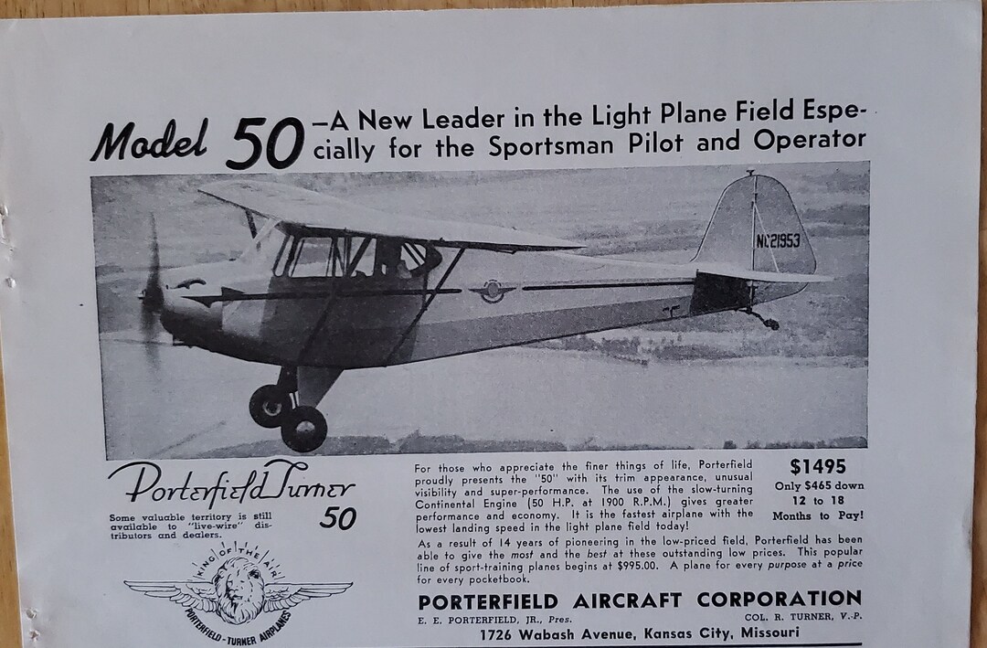 1939 Porterfield Turner Model 50 Ad 1B9 - Etsy