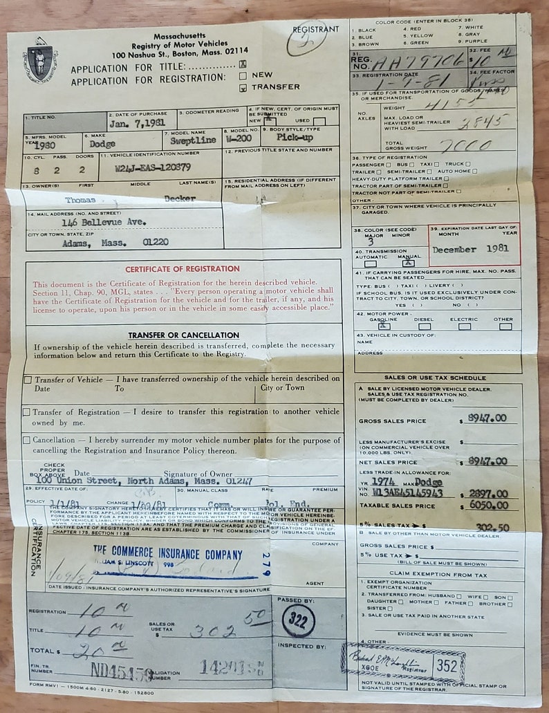 ORIGINAL 1980 DODGE SWEPTLINE Pickup Glove Box Document Collection DTL1 ...