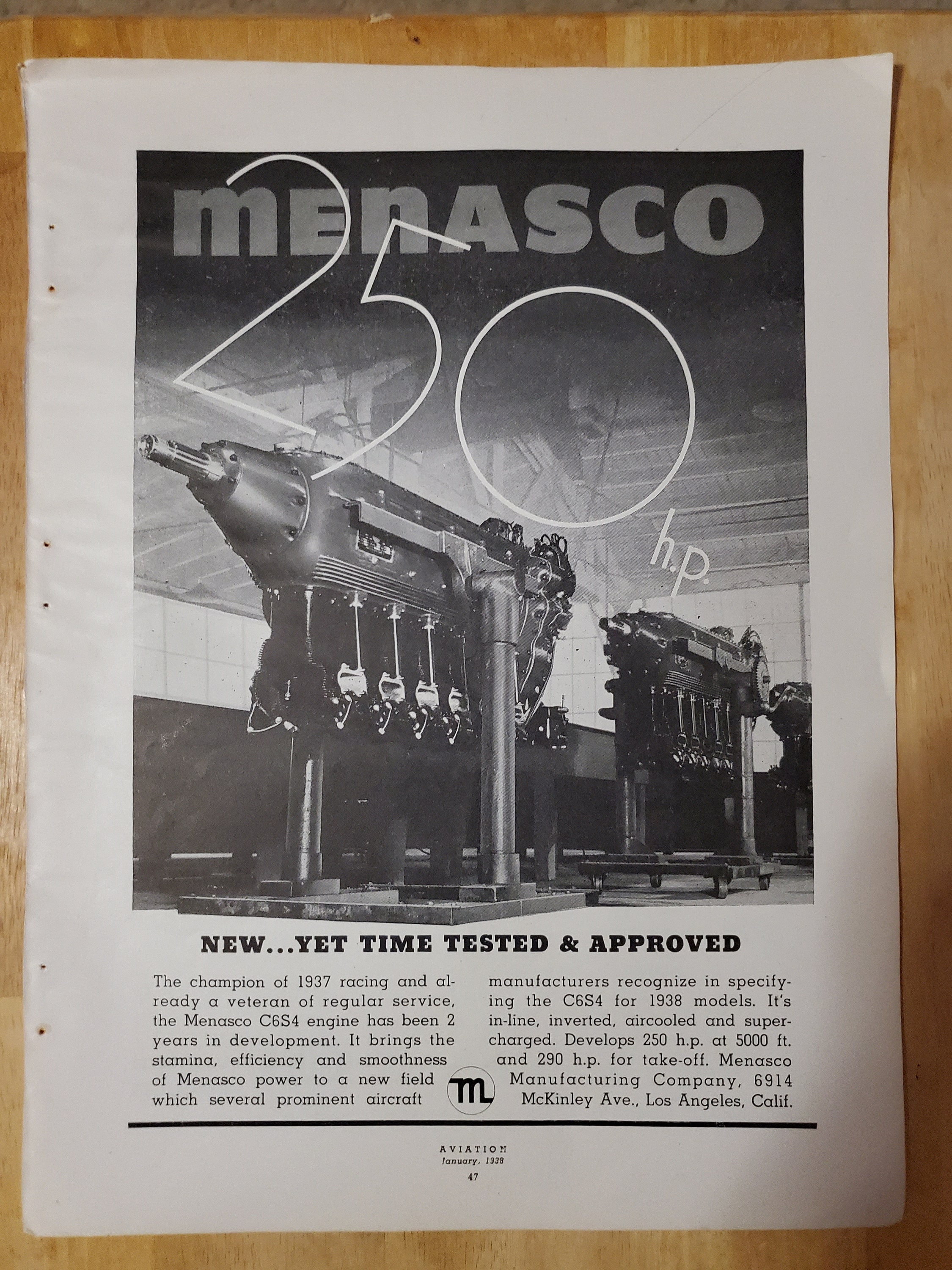 1938 MENASCO C6S4 AIRCRAFT Engine Airplane Print Ad 2A039 - Etsy