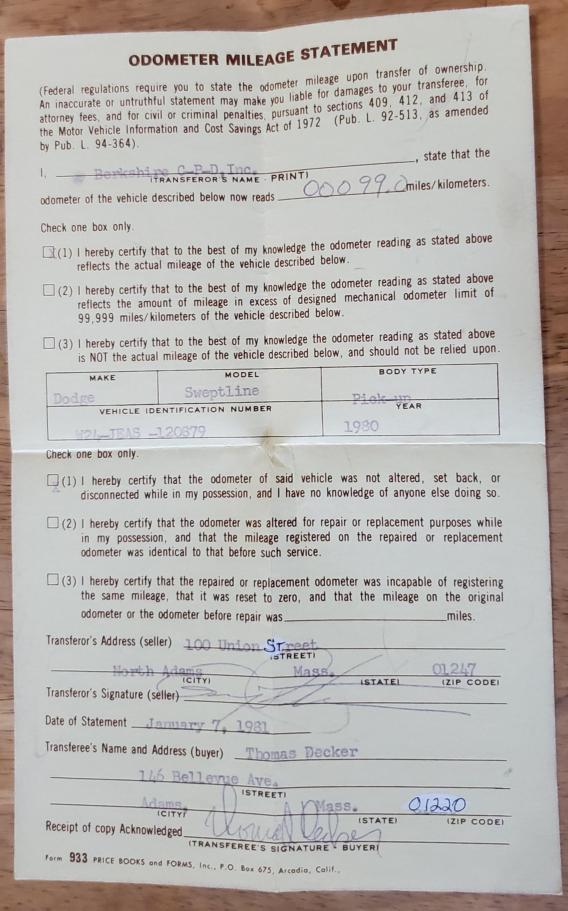 ORIGINAL 1980 DODGE SWEPTLINE Pickup Glove Box Document Collection DTL1 ...