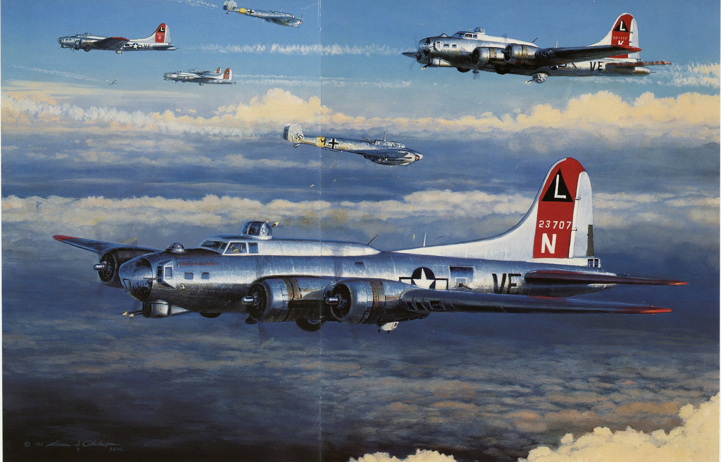 B-17 Flying Fortress FIGHTING THEIR Way OUT Bookplate Art Print Painted ...