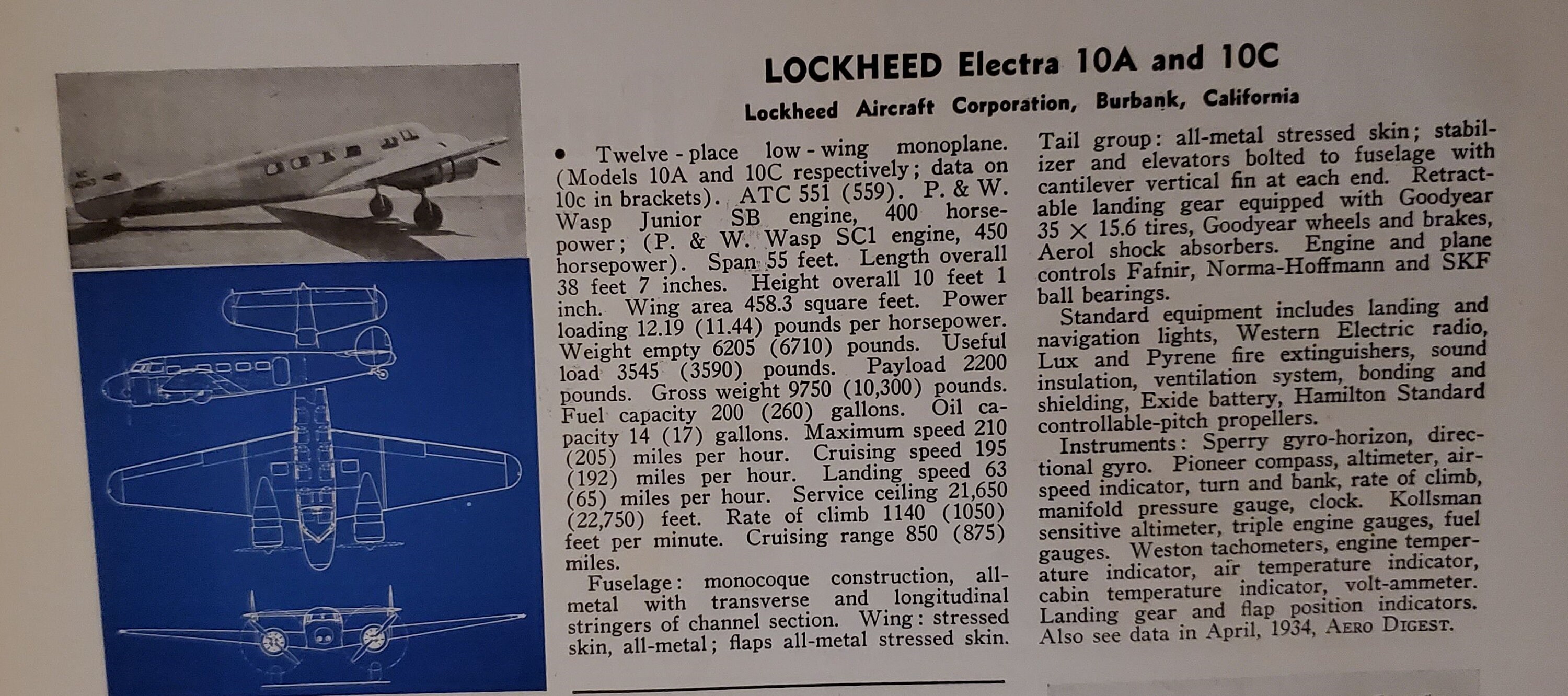 1935 LOCKHEED Electra 10A and 10C Airplane Advertisement 1B28-2 - Etsy