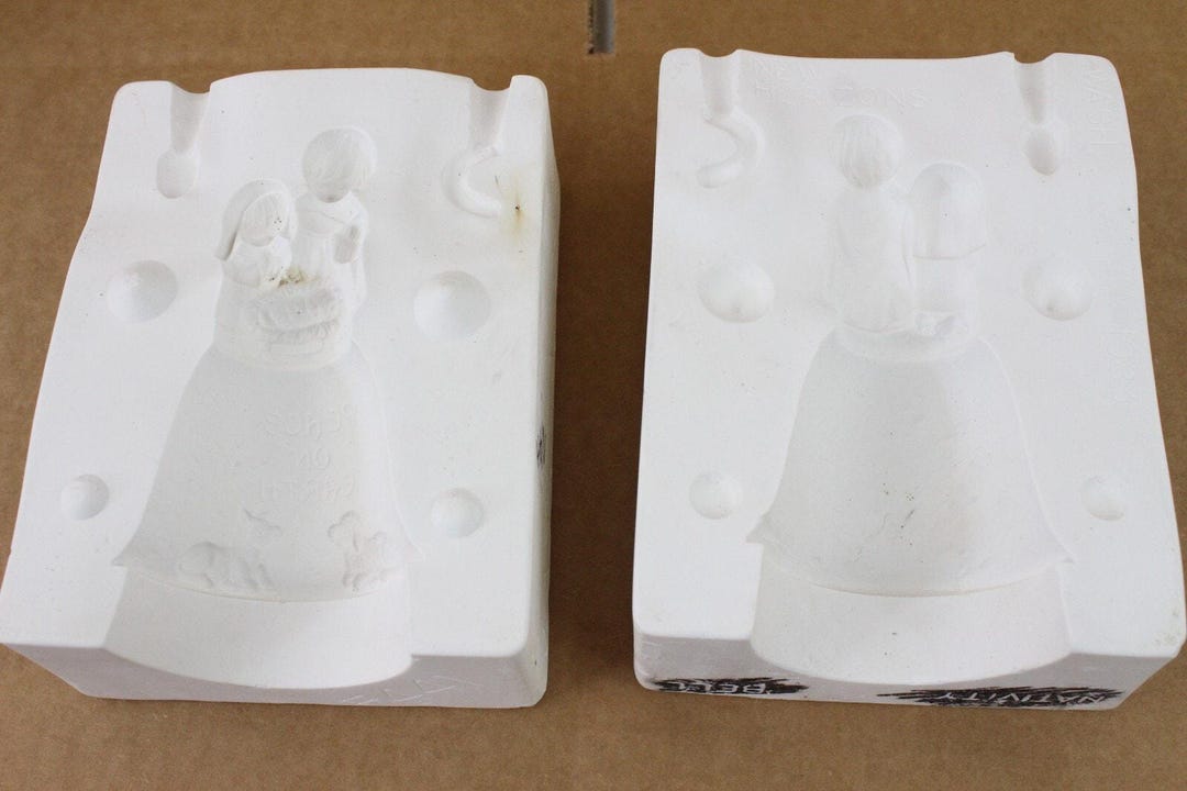 Ceramic Slip Mold 2 Piece Nativity Bell Peace on Earth Donkey Sheep ...